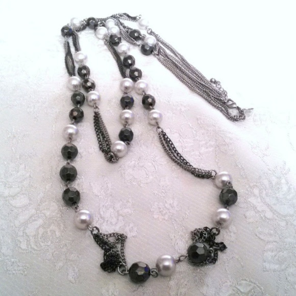 Express | Jewelry | Express Silver Multi Chain Beaded Station Necklace ...